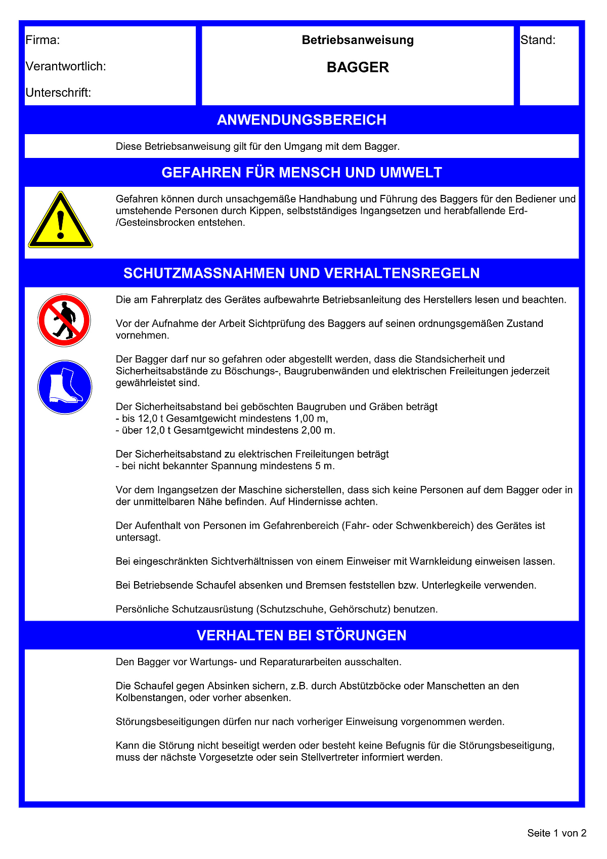 Betriebsanweisungen für Arbeitsmittel: Bagger | BG BAU ...